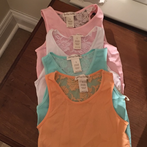 Cotton Candy | Tops | Pack Of 5 Fun Crop Tanks With Pretty Lace On Back ...